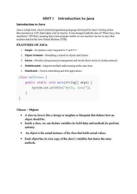 Java Programming Concepts Unit I Overview And Key Features Studocu