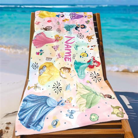 Custom Princess Beach Towel Custom Name Princess Towel Birthday Girl