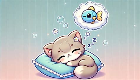 Chibi Sleepy Kitten Dreaming Of Fish In Bubble Stock Illustration