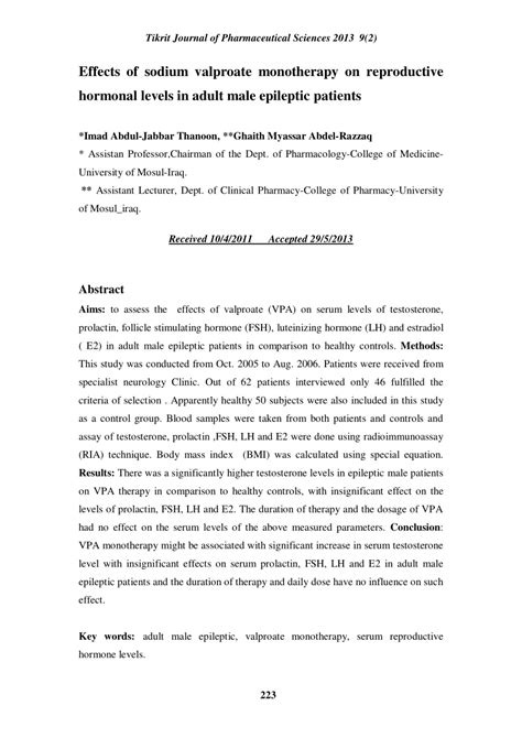 Pdf Effects Of Sodium Valproate Monotherapy On Reproductive Hormonal