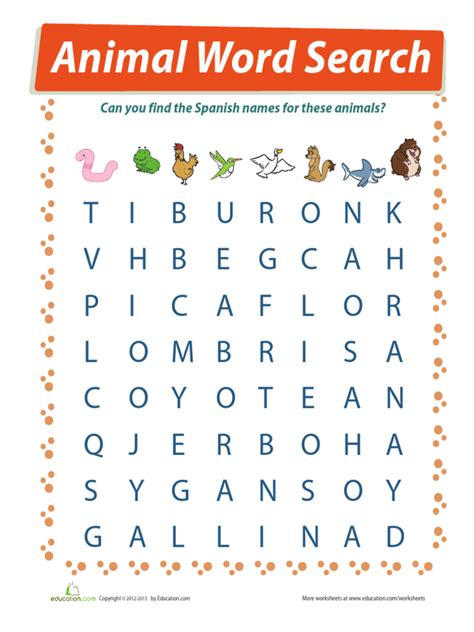 Animals In Spanish Word Search 2 Pdf