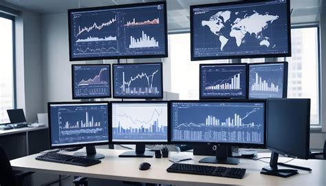 a row of computer monitors with the word graph on the screen premium