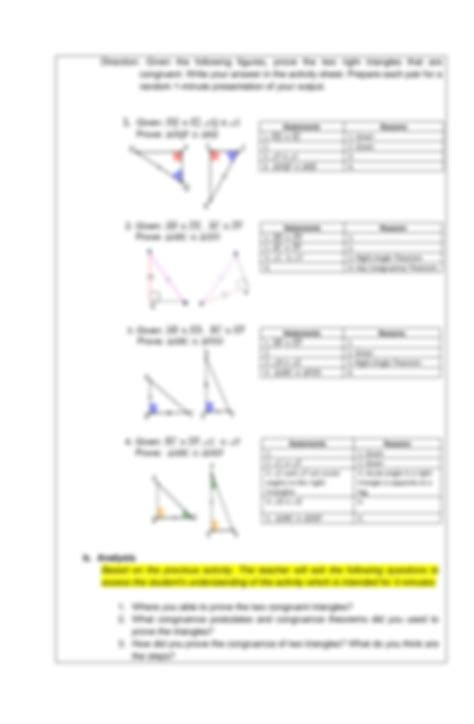 Solution Lesson Plan In Proving Congruence Of Two Triangles Ll La Hyl