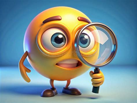 3d Smiley Emoji Holding A Magnifying Glass Stock Vector Illustration