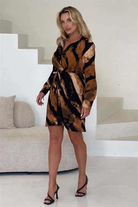 Verity Brown Stripe Tie Front Mini Dress