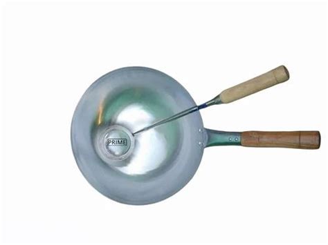 Chinese Woks Iron Kadai With Wooden Handle And Stainless Steel Big Size Laddle 11 Inch At