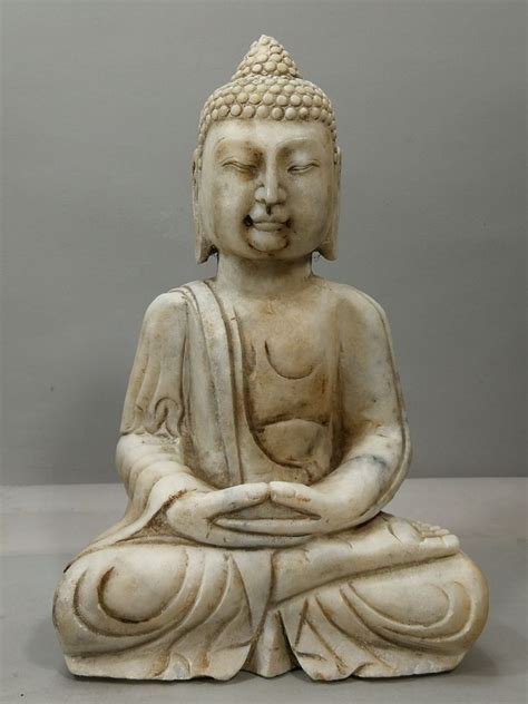 Alte Stein Buddha Figur Thailand Mamor Quarz Skulptur 38cm 12kg In