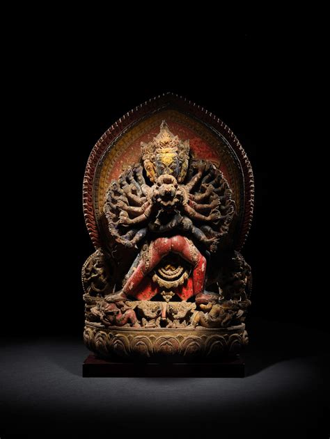 Bonhams A Polychrome Wood Figure Of Kalachakra And Visvamata Nepal Malla Period Circa 16th