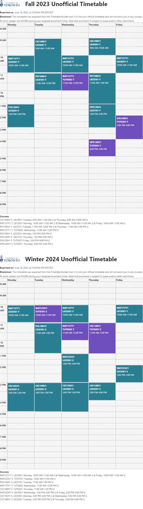 First Year Timetable For Math And Physical Sciences For Stats Spec Or