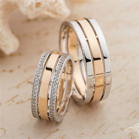 Two Tone Wide Wedding Bands Set Couple Rings Couple Rings Set Couple