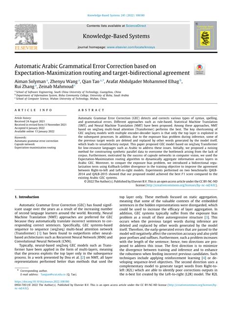 Pdf Automatic Arabic Grammatical Error Correction Based On Expectation Maximization Routing