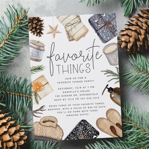 Chic Neutral Holiday Favorite Things Party Invitation Favorite Things