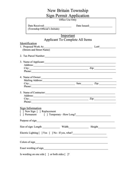 Sign Permit Application Form Printable Pdf Download
