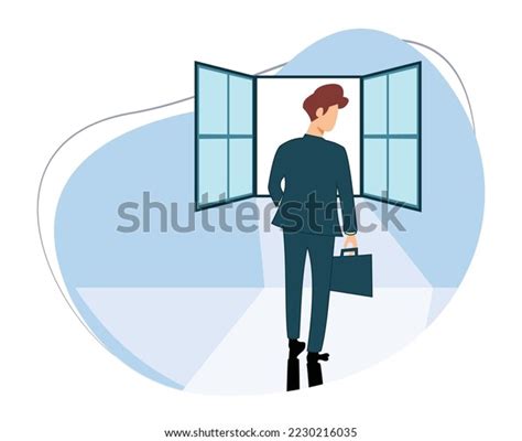 Businessman Walking Front Open Window Concept Stock Vector Royalty