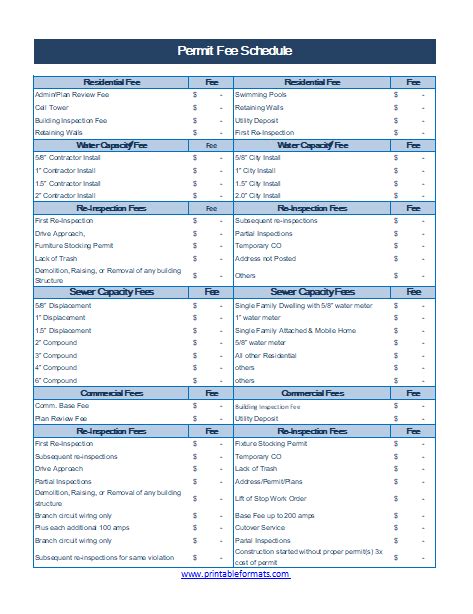 Fee Schedule Templates Printable Formats