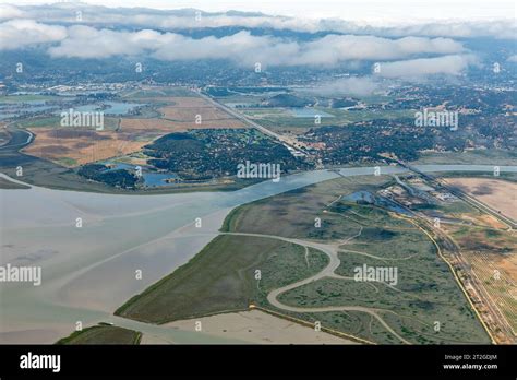 Aerial View Of The Sacramento River Delta Meeting The Norther San