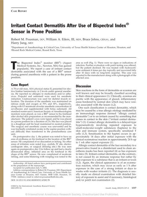 Irritant Contact Dermatitis After Use Of Bispectral Index Sensor In