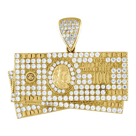 10k Yellow Gold Mens Cubic Zirconia Dollar Bill Charm Pendant 304x37