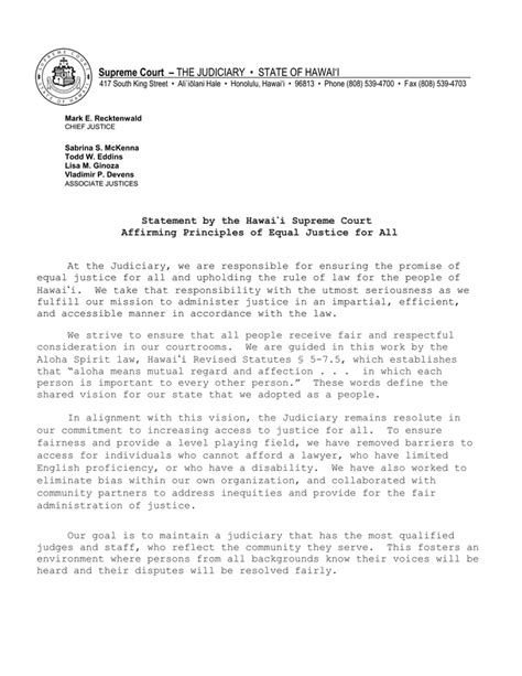 Statement Affirming Principles Of Equal Justice For All 03 05 2025