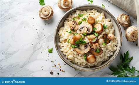Generative Ai Gourmet Mushroom Shellfish Risotto On White Marble