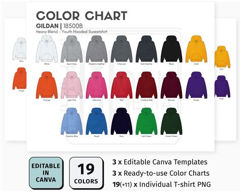 Gildan 18500b Editable Canva Color Chart Gildan 18500b Youth Hooded