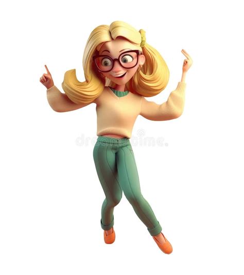 3d Icon Cartoon Young Redhead Dance Woman Celebrating Goal Achievement