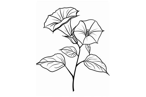 Morning Glory Flower Line Drawing Sketch Coloring Page
