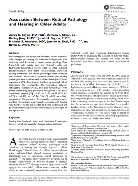 Pdf Association Between Retinal Pathology And Hearing In Older Adults