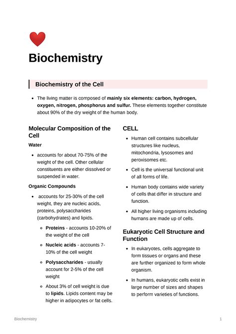 Biochemistry Prelim Notes Biochemistry Biochemistry Of The Cell The
