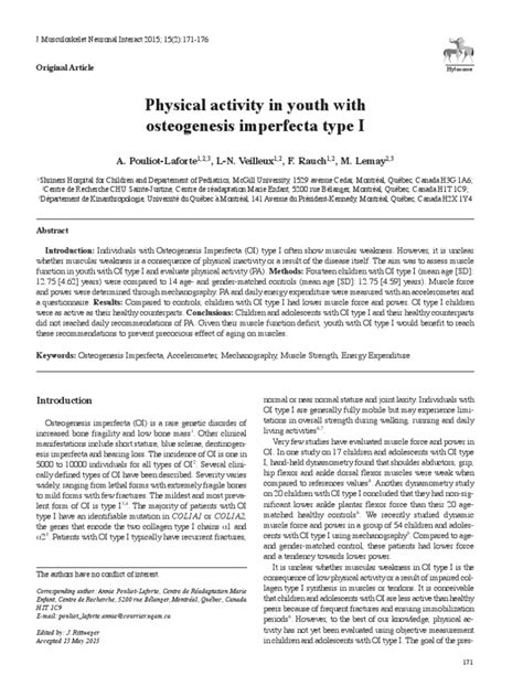 Physical Activity In Youth With Osteogenesis Imperfecta Type I Pdf Physical Exercise Wellness