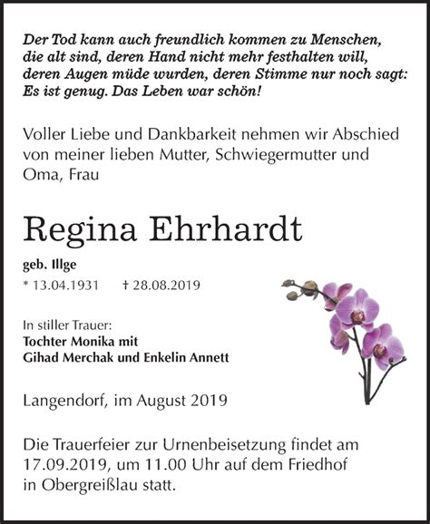 Traueranzeigen Von Regina Ehrhardt Abschied Nehmen De