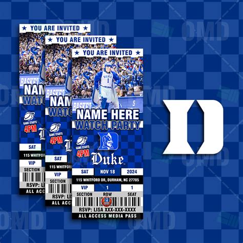Duke Blue Devils Sports Ticket Style Party Invites Sports Invites