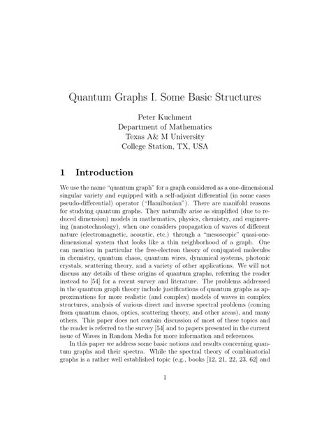 Pdf Quantum Graphs I Some Basic Structures