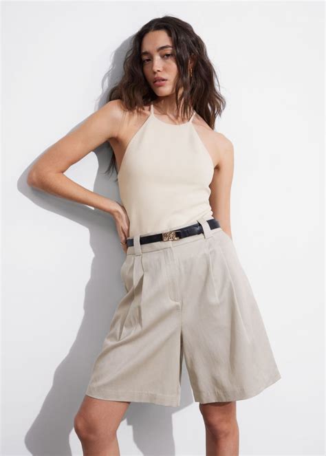 Tailored Shorts Rust High Waist Beige Shorts With Relaxed Fit