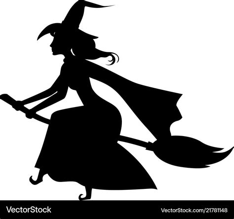 Halloween Witch Silhouette On Broom Royalty Free Vector