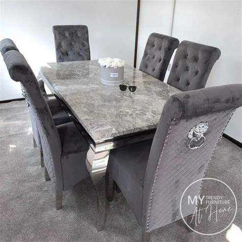 Riviera Light Grey Marble Dining Table With Grey Sophia Chairs