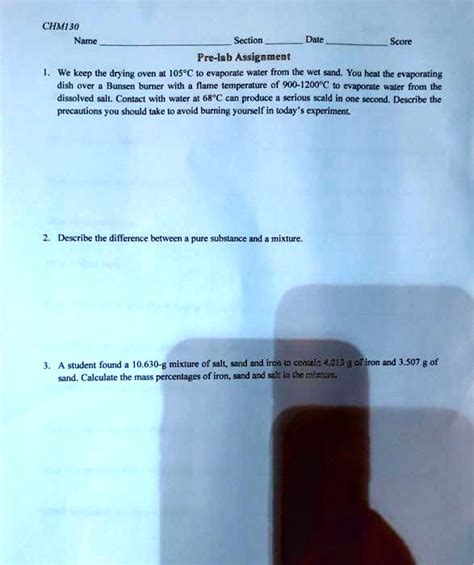 SOLVED CHMI O Namc Section Dle Scorc Pre Lab Assignment We Keep Lhe Drying Oven At IOS C
