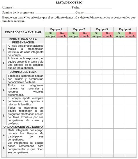 Listas De Cotejo Para Evaluar Trabajo En Equipo Tecnicas De Enseñanza