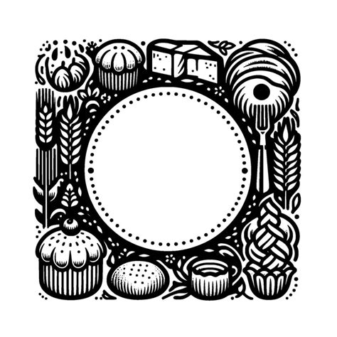 Black And White Frame Bakery Themed Border With Pastries Bread Coffee
