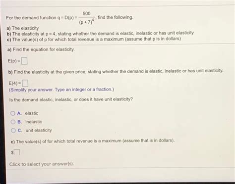 Solved 500 For The Demand Function Q Dp Find The