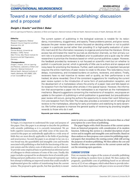 Pdf Toward A New Model Of Scientific Publishing Discussion And A