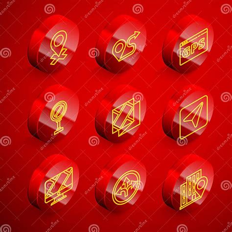 Set Line Location Route Location Gps Device With Map Stop Sign Folded Infographic Of City