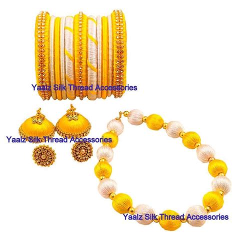 Yaalz Silk Thread Simple Neckset With Set Bangles Combo In Yellow
