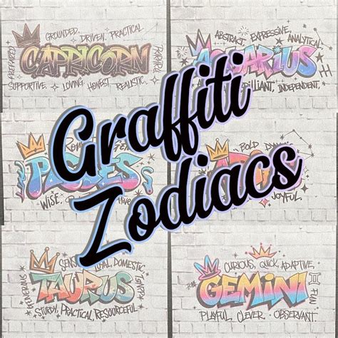 Graffiti Style Zodiac On Grey Brick Release Paper Etsy