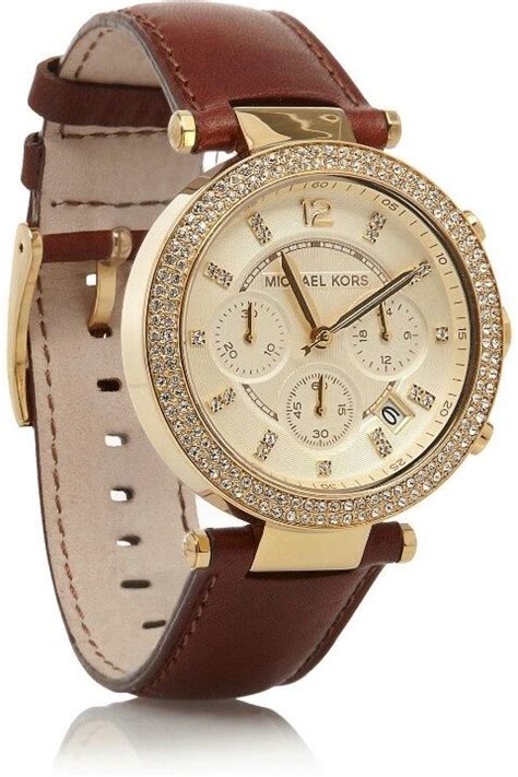 M Kors Brown Leather Strap Michael Kors Watch Leather