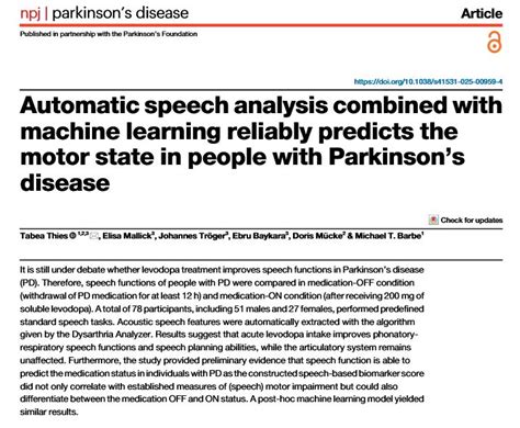 🧠💬 Can Speech Reveal Motor States In Parkinsons Disease Dr Tabea Thies