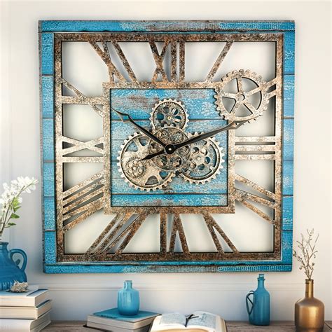 Wall Clock 24 Inch Ocean Blue Large Clock For Living Room Decor The