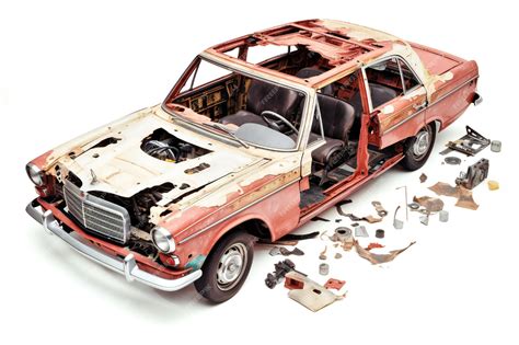 Premium Ai Image Disassembled Car On White Background