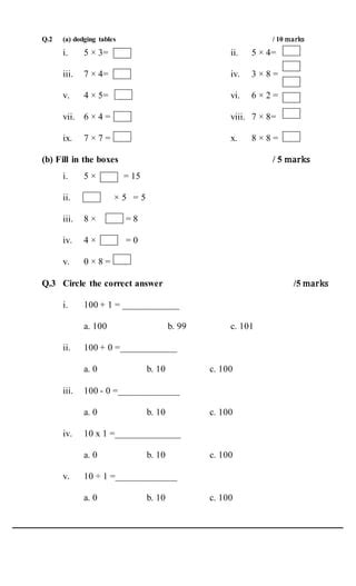 Mathematics Papers Class 2 Doc