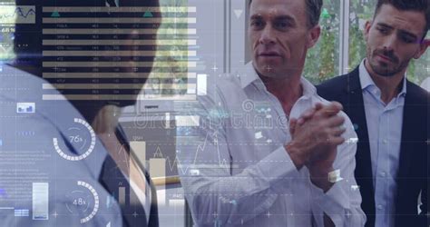 Image Of Data Processing Over Diverse Business People At Office Stock